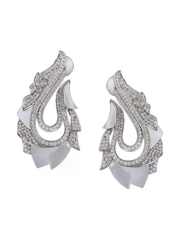 ANANYA 18kt White Gold Diamond Mogra Paisley Earrings - Silver