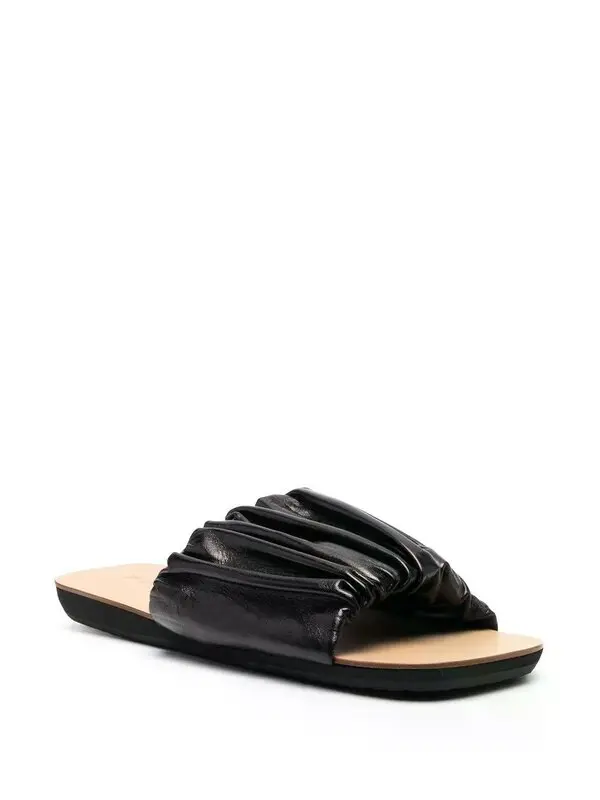 JIL SANDER Leather Gathered Detail Slides - Black