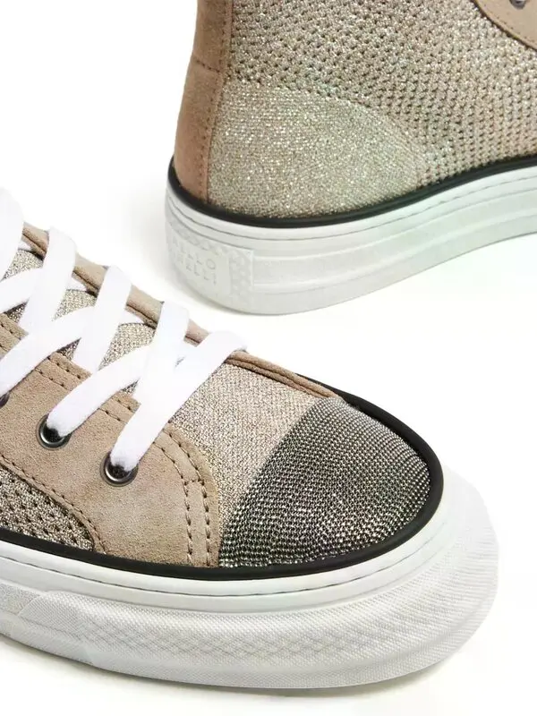 Brunello Cucinelli Monili-embellished Metallic Knit High Top Sneakers