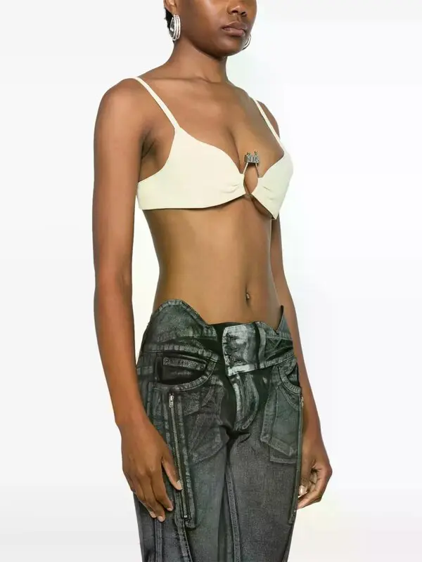 Gcds Logo-plaque Suede Bralette - Yellow
