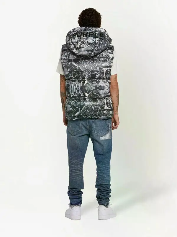PURPLE BRAND Graphic-print Puffer Vest - Grey