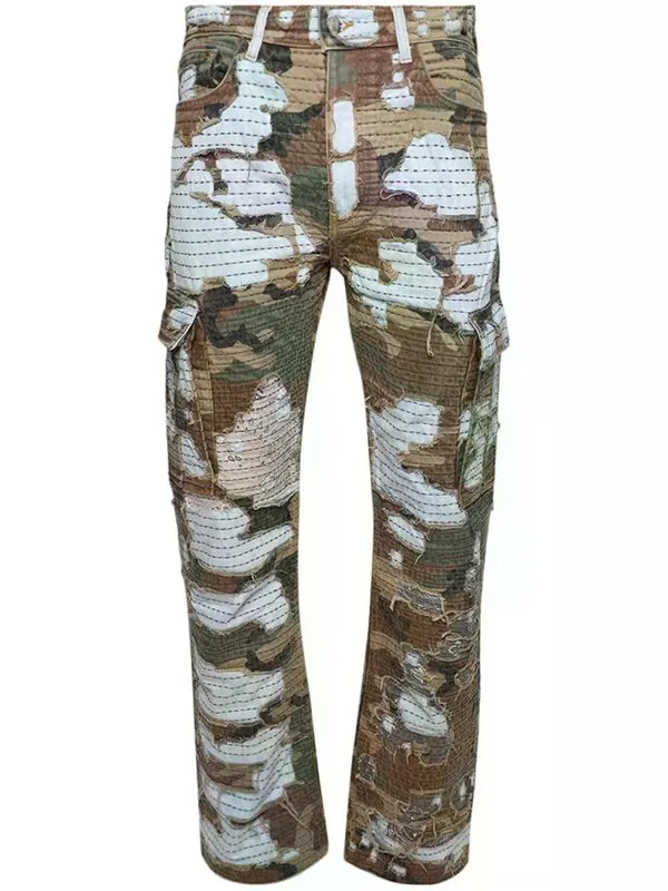 Amiri Camouflage Boro Repair Straight Leg Jeans - Blue