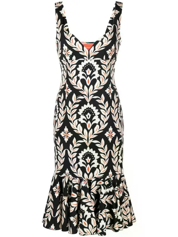 La DoubleJ Sleeveless Floral Print Midi Dress - Black