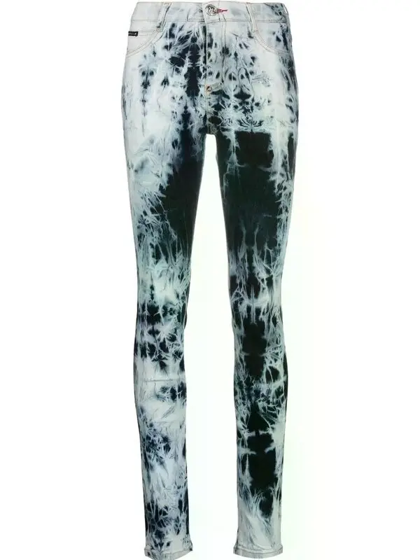 Philipp Plein High-waisted Acid-wash Jeggings - Blue