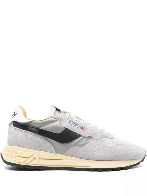 AUTRY Reelwind Low Sand Cracked Leather And Nylon Sneakers - Neutrals