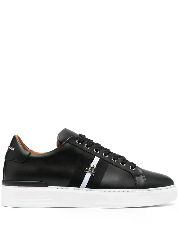 Philipp Plein Skull Plaque Striped Low-top Sneakers - Black