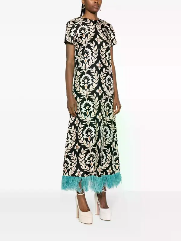La DoubleJ Swing Feather-trim Dress