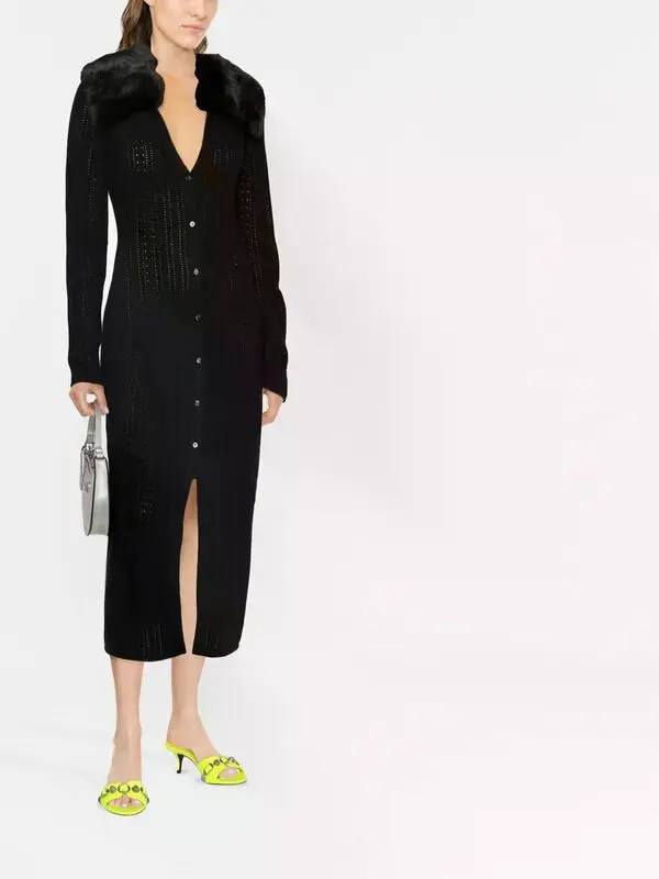 Blumarine Faux-fur Collar Knitted Maxi Dress