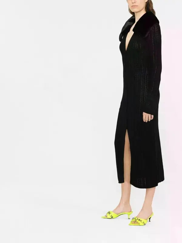 Blumarine Faux-fur Collar Knitted Maxi Dress