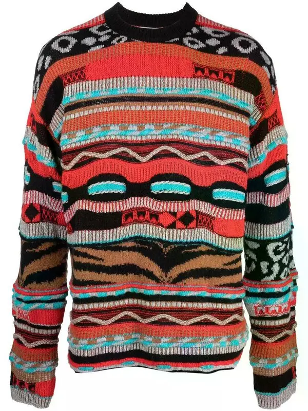LANEUS Contrast Jacquard Jumper - Red