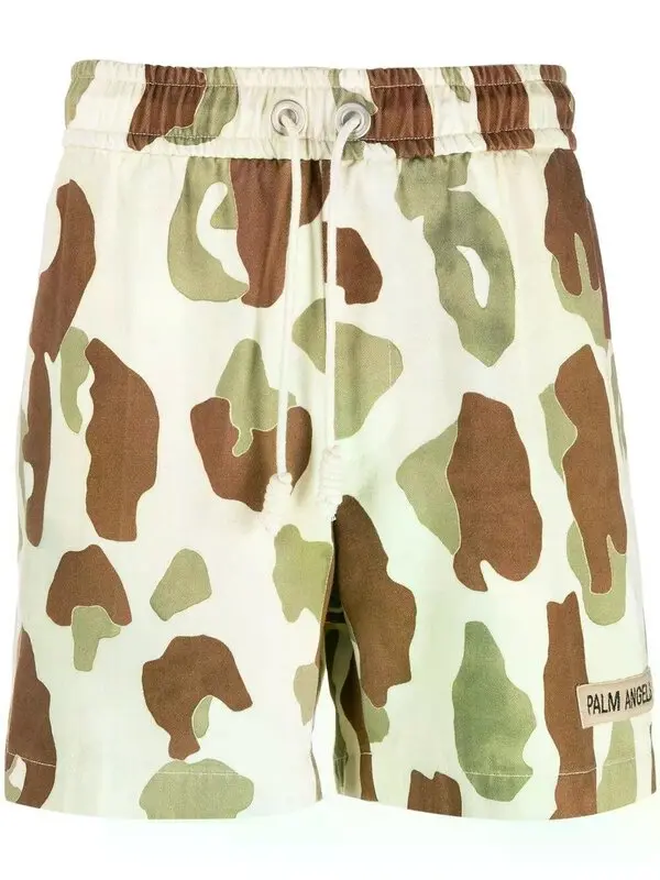 Palm Angels Camouflage Print Cotton Shorts - Neutrals