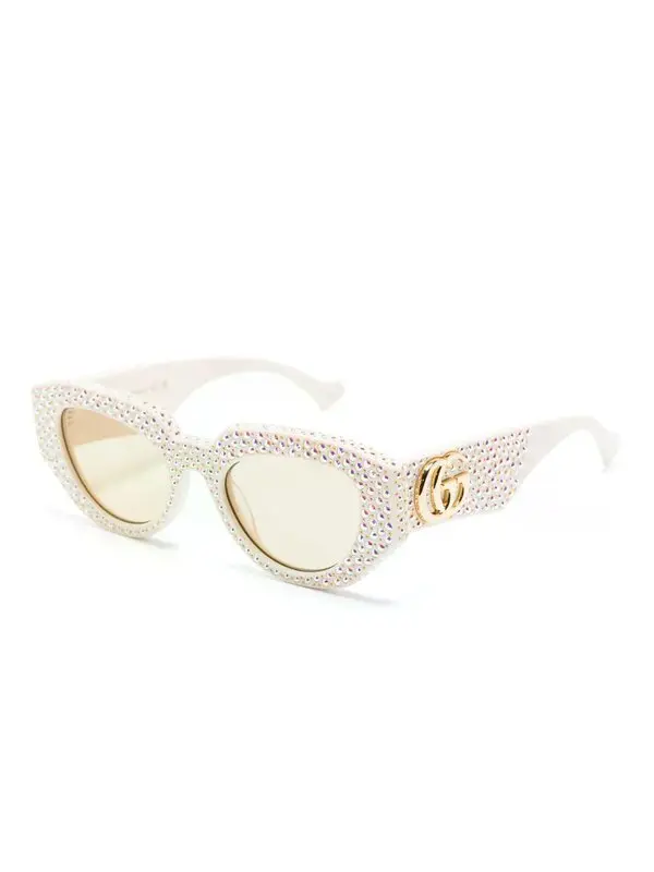 Gucci Double G Rhinestone Embellished Sunglasses - Neutrals