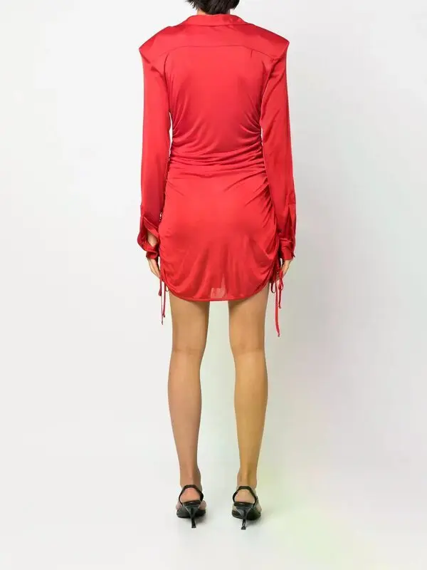 ANDREĀDAMO V-neck Ruched Mini Dress