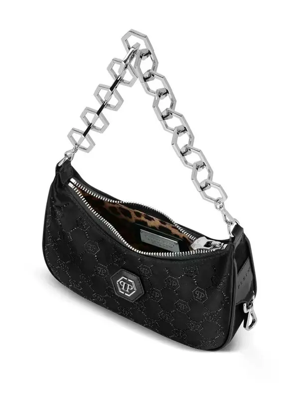 Philipp Plein Monogram-pattern Satin Shoulder Bag - Black