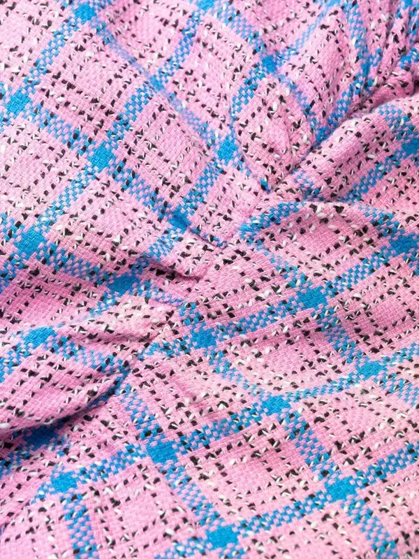 GANNI Checked Puff Sleeve Mini Dress