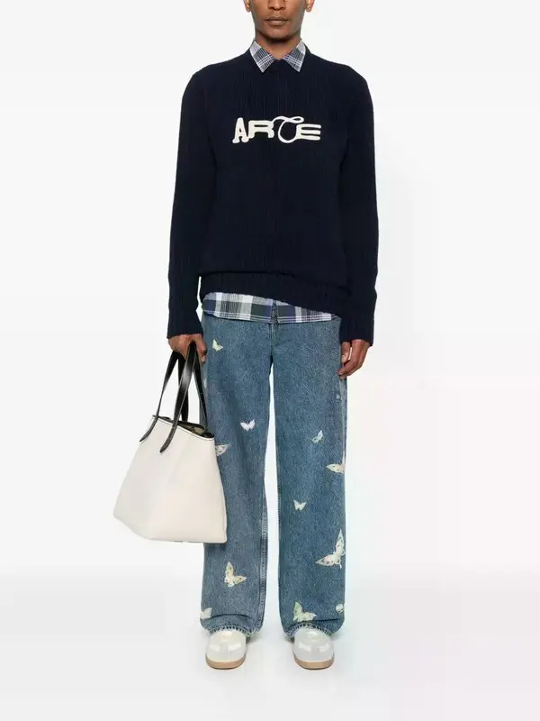 ARTE ANTWERP Logo Embroidered Crew Neck Sweater