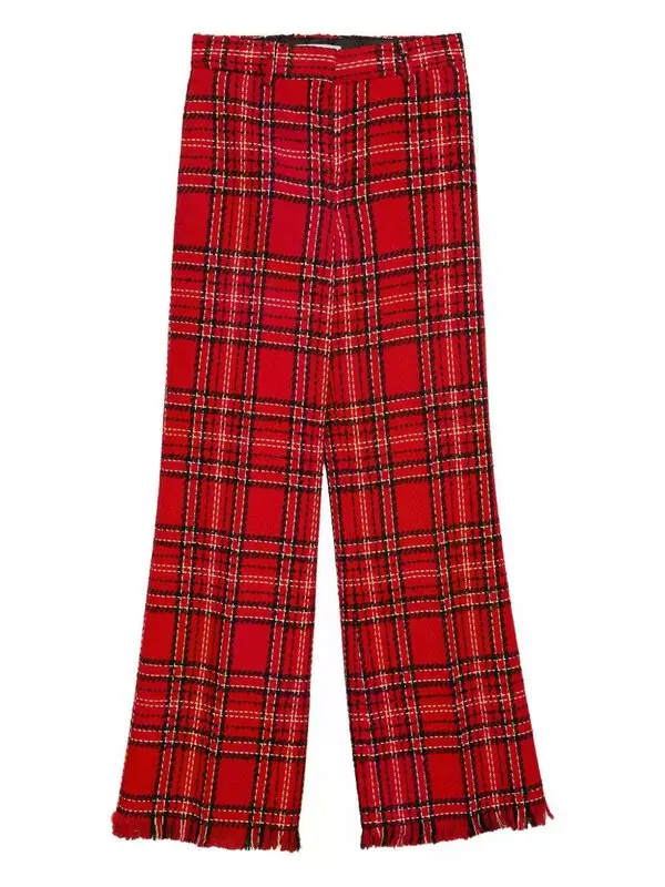MSGM Plaid Fringed Straight Leg Trousers