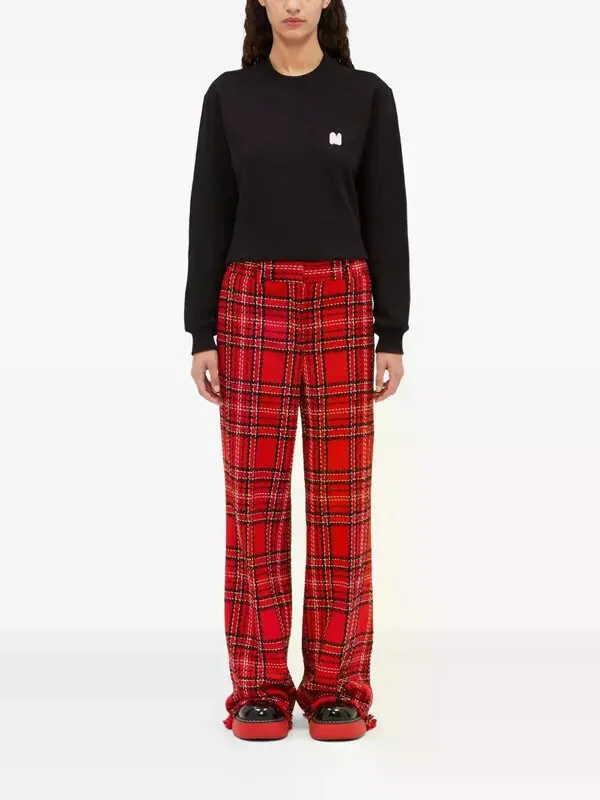 MSGM Plaid Fringed Straight Leg Trousers