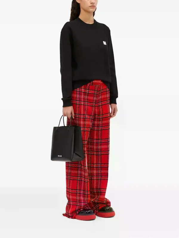 MSGM Plaid Fringed Straight Leg Trousers