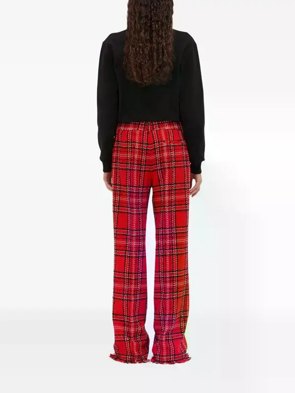 MSGM Plaid Fringed Straight Leg Trousers