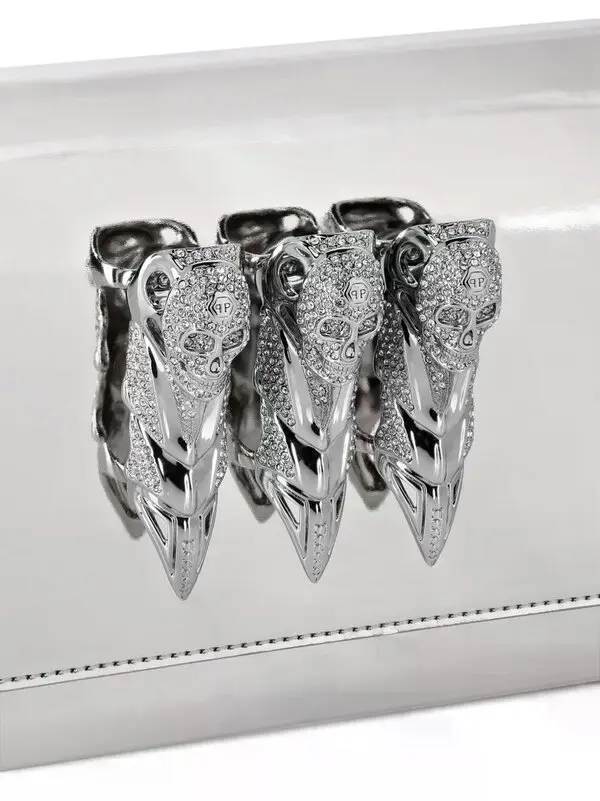 Philipp Plein Metallic Leather Clutch Bag With Embellished Spider Claw Rings