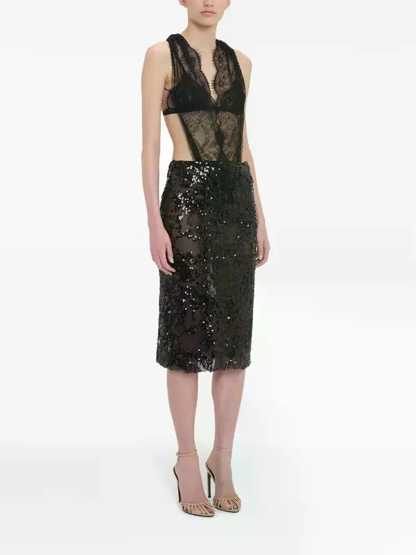 Victoria Beckham Sequin-embellished Pencil Midi Skirt
