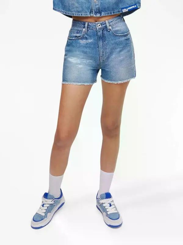 Karl Lagerfeld Sequin-embellished High-waisted Denim Shorts