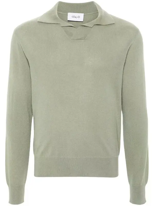 D4.0 Cashmere Knitted Sweater With Spread Collar - Green