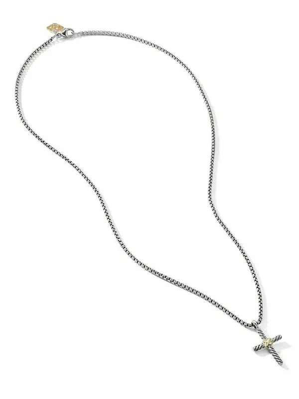 David Yurman Petite X Cross Necklace In Sterling And 14kt Yellow Gold - Silver