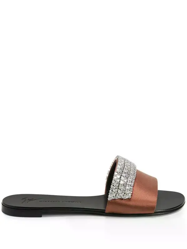 GIUSEPPE ZANOTTI Embellished Satin Slides - Brown