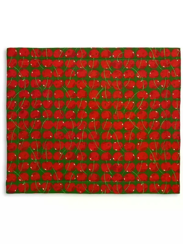 La DoubleJ Cherries Verde-print Tablemats