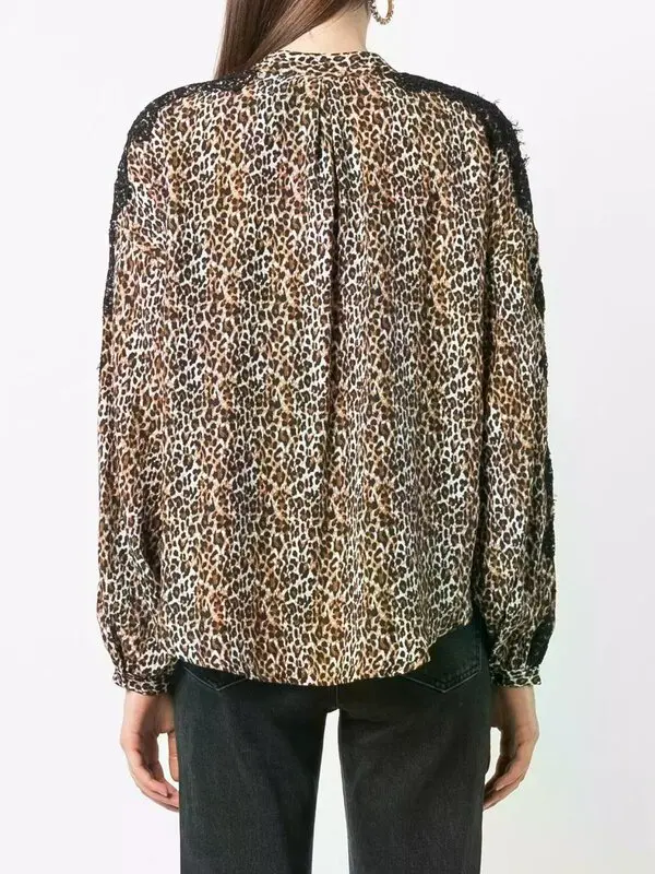Gold Hawk Leopard Print Silk Blouse