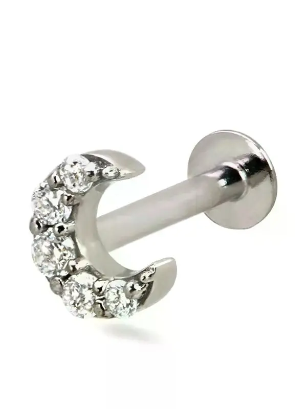 LARK & BERRY 14kt White Gold Mini Moon Diamond Stud Earring - Silver