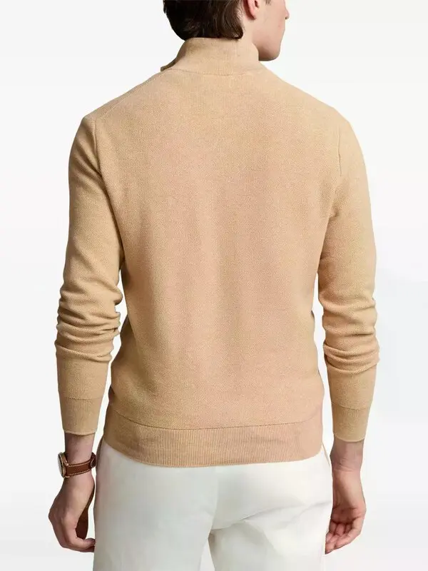 Polo Ralph Lauren Quarter-zip Embroidered-logo Jumper - Neutrals