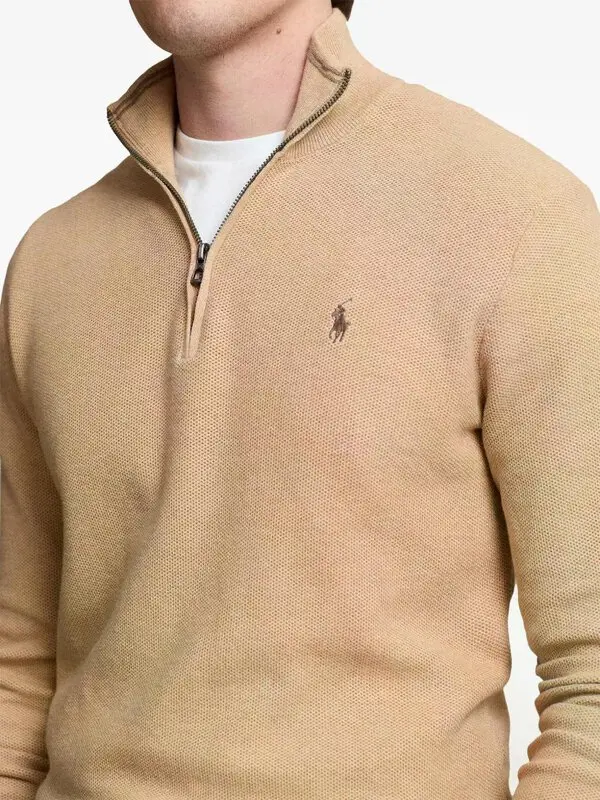 Polo Ralph Lauren Quarter-zip Embroidered-logo Jumper - Neutrals