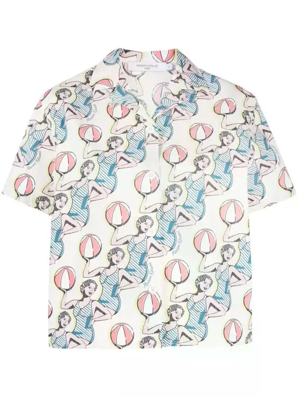 Maison Kitsuné Graphic Print Cotton Shirt - Neutrals