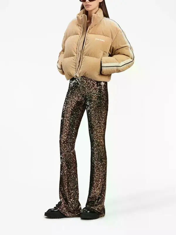 Palm Angels Logo Tape Sequin Flared Trousers