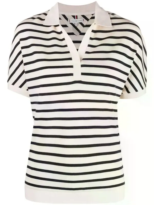 Tommy Hilfiger Striped Split-neck T-shirt - Neutrals