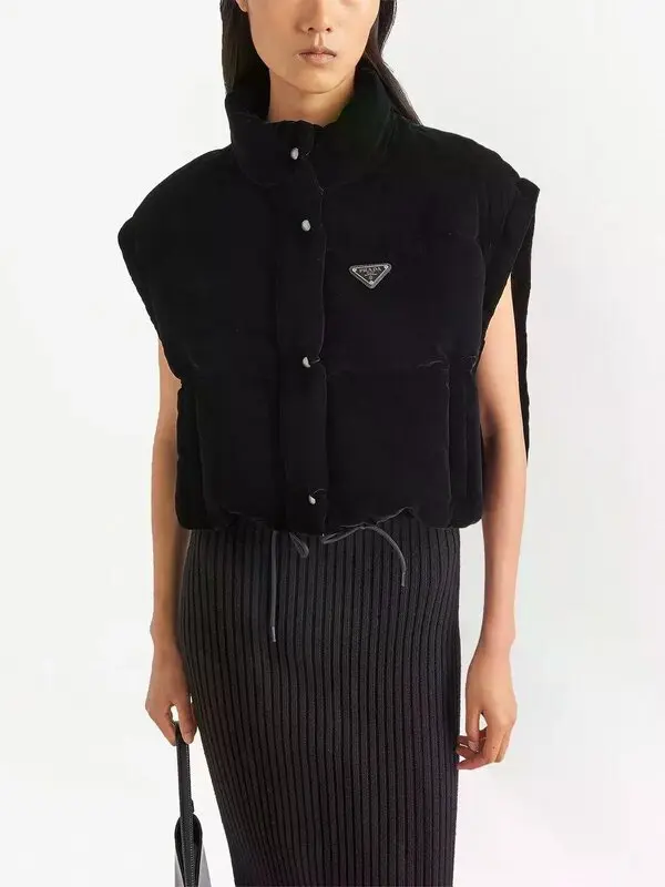 Prada Velvet Down Jacket With Removable Sleeves - Black