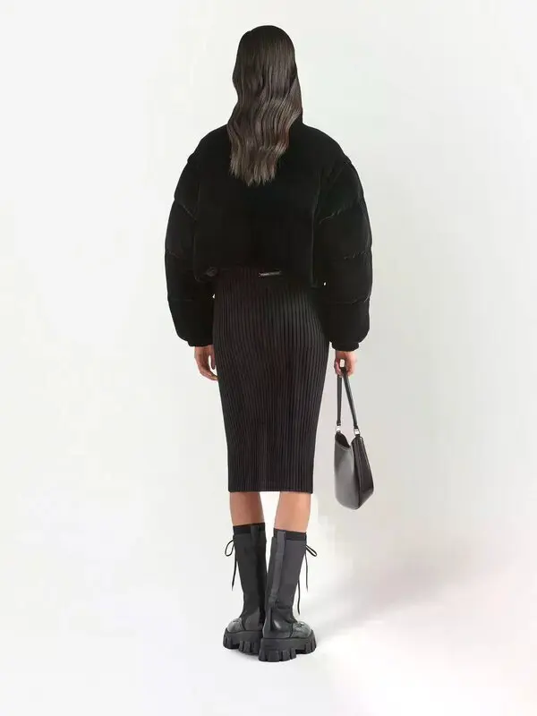 Prada Velvet Down Jacket With Removable Sleeves - Black