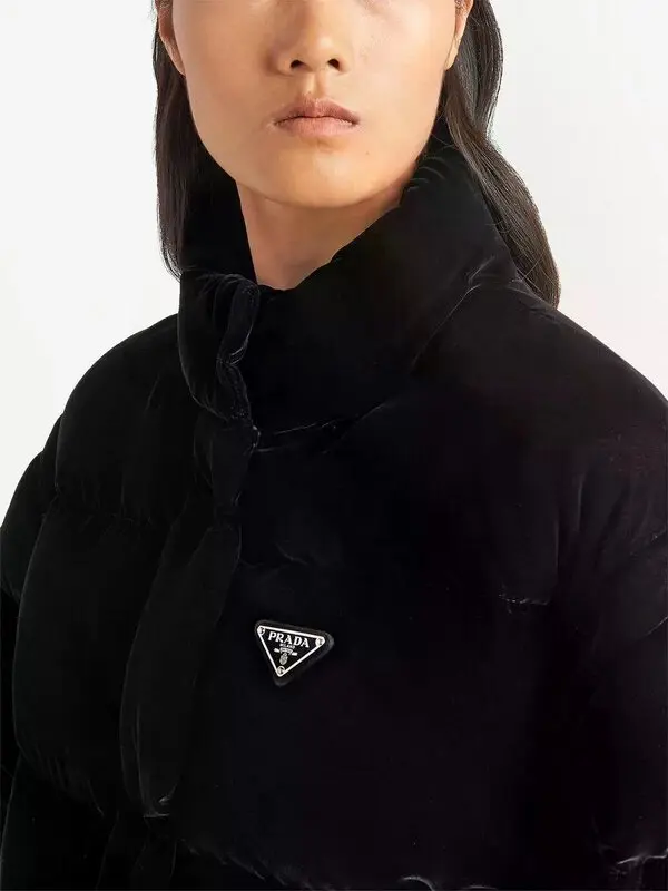 Prada Velvet Down Jacket With Removable Sleeves - Black