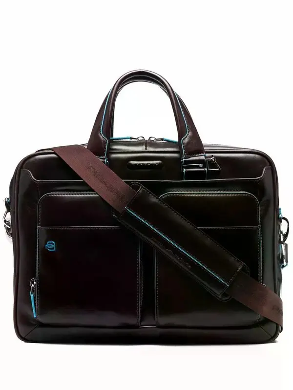 PIQUADRO Contrast Stitching Leather Work Bag - Brown