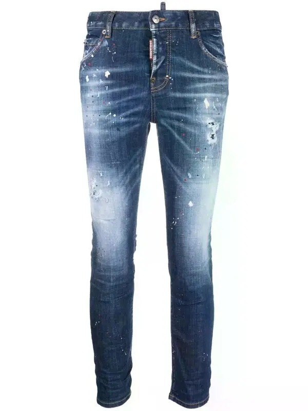 Dsquared2 Bleached Skinny Jeans With Paint Splatter - Blue