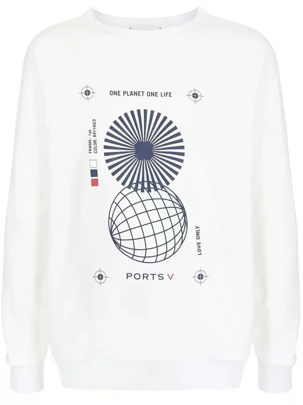 PORTS V One Planet One Life' Slogan Print Sweatshirt - White