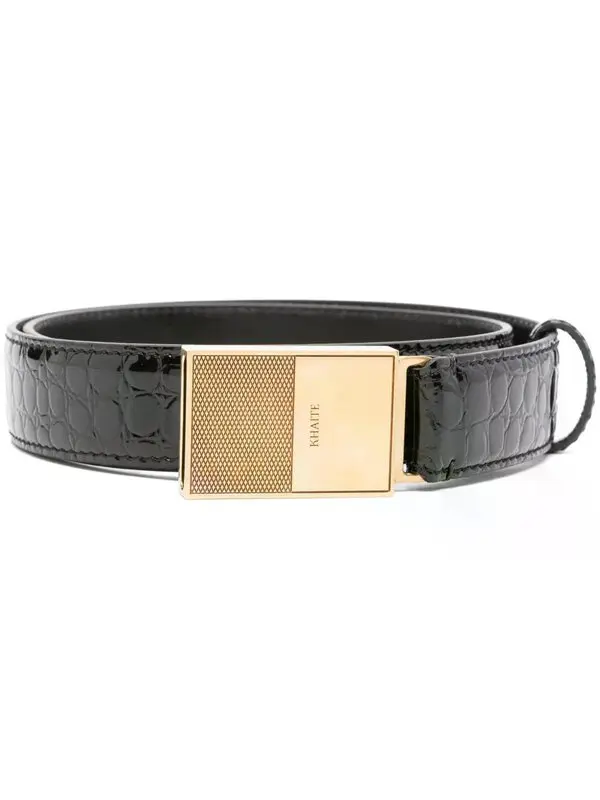 Khaite Embossed Leather Belt With Gold-tone Buckle - Black