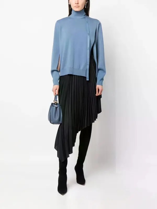 Fendi Appliqué Logo High Neck Wool Blend Sweater