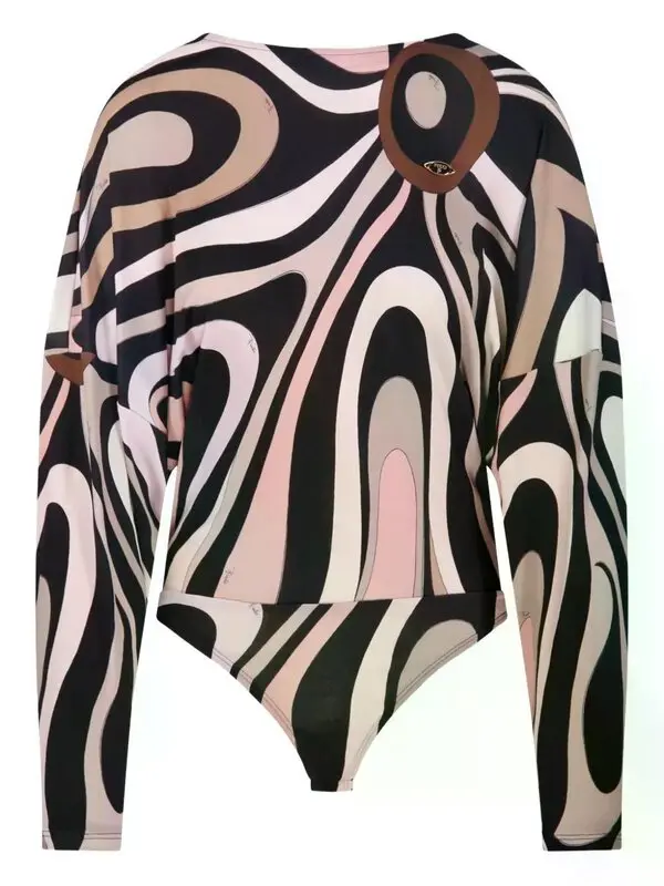 Emilio Pucci Marmo-print Plunging V-neck Long Sleeve Bodysuit