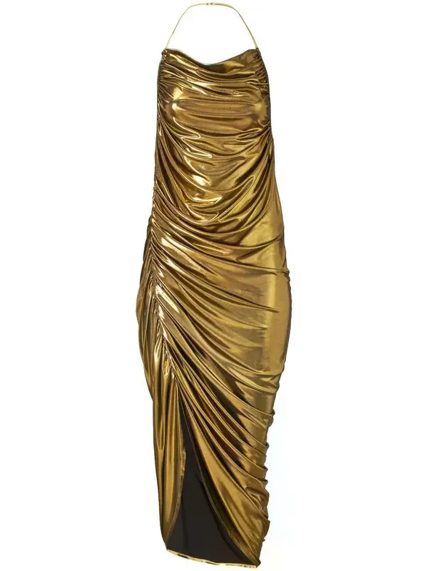 Marc Jacobs Metallic Draped Halterneck Midi Dress - Gold