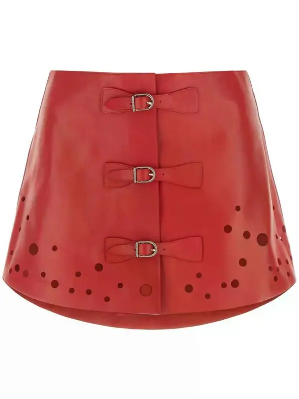 DURAZZI MILANO Perforated Leather Miniskirt - Red