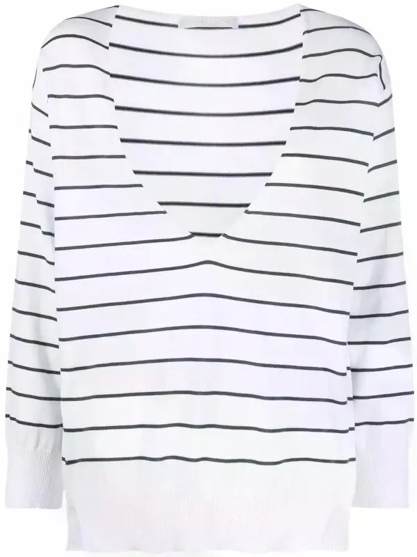 Fabiana Filippi Striped Plunge Neck Jumper - White